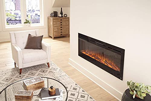 Touchstone Smart Electric Fireplace-The Sideline® 50 Inch Wide-in Wall Recessed-30 Realistic Ember Color/Flame Options-1500W Heater w/Thermostat-Black-Log & Crystal Hearth Options -Alexa®/WiFi Enabled