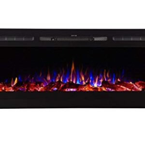 Touchstone Smart Electric Fireplace-The Sideline® 50 Inch Wide-in Wall Recessed-30 Realistic Ember Color/Flame Options-1500W Heater w/Thermostat-Black-Log & Crystal Hearth Options -Alexa®/WiFi Enabled