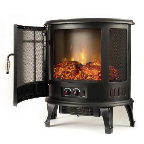 e-Flame USA Regal Freestanding Electric Fireplace Stove - 3-D Log and Fire Effect (Black)