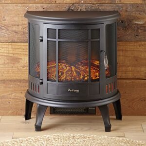 e-Flame USA Regal Freestanding Electric Fireplace Stove - 3-D Log and Fire Effect (Black)