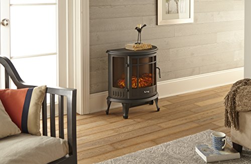 e-Flame USA Regal Freestanding Electric Fireplace Stove - 3-D Log and Fire Effect (Black)