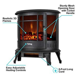 e-Flame USA Regal Freestanding Electric Fireplace Stove - 3-D Log and Fire Effect (Black)