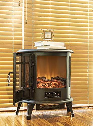 e-Flame USA Regal Freestanding Electric Fireplace Stove - 3-D Log and Fire Effect (Black)