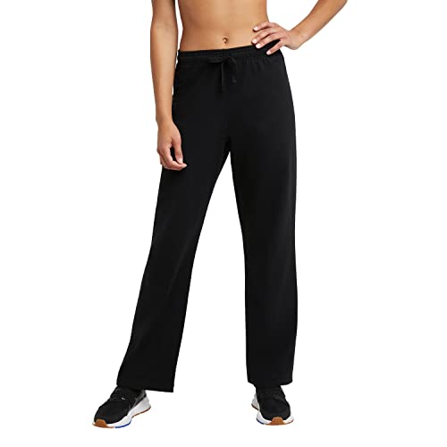 Champion Jersey, Comfortable Lounge Pants for Women, 100% Cotton, 31.5", Black, Large