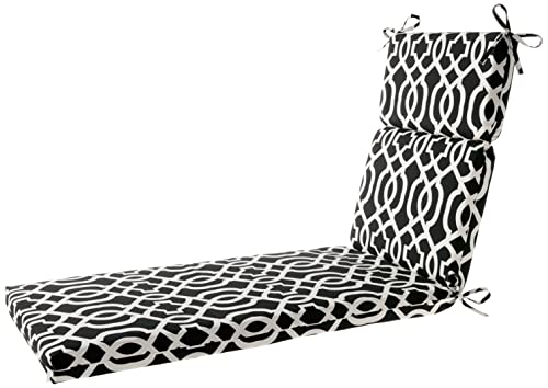 Pillow Perfect Trellis Indoor/Outdoor Split Back Chaise Lounge Cushion with Ties, Plush Fiber Fill, Weather, and Fade Resistant, 72.5" x 21", Black/White New Geo, 1 Count