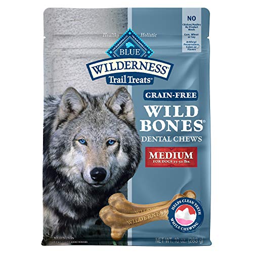 Blue Buffalo Wilderness Wild Bones Grain Free Dental Chews Dog Treats, Medium 10-oz Bag