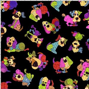 loralie designs tossed happy dogs black fabric by the yard for quilting