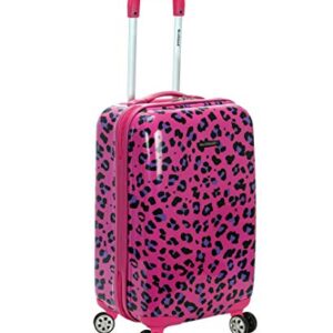 Rockland Safari Hardside Spinner Wheel Luggage, Magenta Leopard, Carry-On 20-Inch