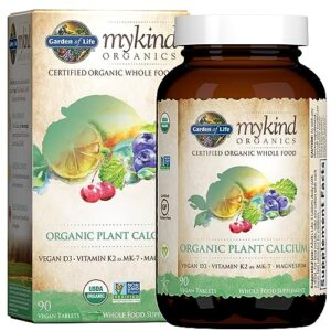 garden of life mykind organics plant calcium supplement made from whole foods with magnesium, vitamin d as d3, and vitamin k as mk7, gluten-free - 30 day count