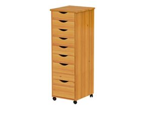 adeptus original roll cart, solid wood, 6+2 drawer narrow drawers roll carts, medium pine     