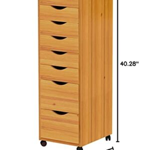 Adeptus Original Roll Cart, Solid Wood, 6+2 Drawer Narrow Drawers Roll Carts, Medium Pine     