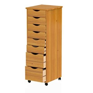 Adeptus Original Roll Cart, Solid Wood, 6+2 Drawer Narrow Drawers Roll Carts, Medium Pine     