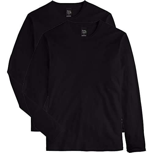 Hanes Men's Long-Sleeve Premium T-Shirt (Pack of 2), Black, Large