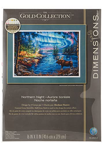 Dimensions Gold Collection Counted Cross Stitch Kit, Northern Night, 16 Count Dove Grey Aida, 16'' x 11'', Multicolored