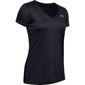 Under Armour womens Tech V-Neck Short-Sleeve T-Shirt , Black (002)/Metallic Silver , Small