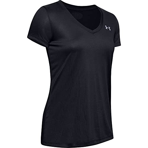 Under Armour womens Tech V-Neck Short-Sleeve T-Shirt , Black (002)/Metallic Silver , Small