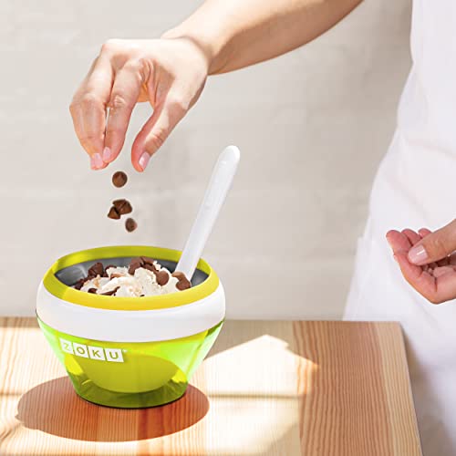 ZOKU Ice Cream Maker, Compact Make and Serve Bowl with Stainless Steel Freezer Core Creates Soft Serve, Frozen Yogurt, Ice Cream and More in Minutes, BPA-free, Green