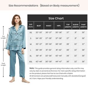 LilySilk Silk Pajamas for Women 100% Mulberry Silk 22 Momme Pajama Set Long Sleeve Button Down Sleepwear & Wide Trouser-Leg Pants Navy Blue M