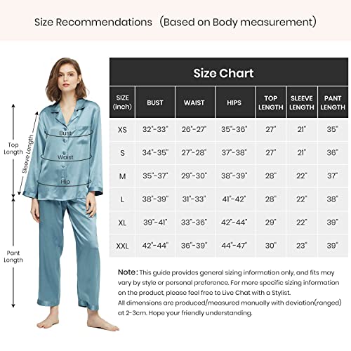 LilySilk Silk Pajamas for Women 100% Mulberry Silk 22 Momme Pajama Set Long Sleeve Button Down Sleepwear & Wide Trouser-Leg Pants Navy Blue M