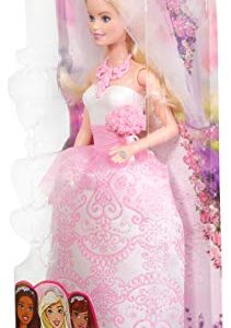 Barbie Bride Doll in Fairytale-Inspired White and Pink Wedding Dress with Ring, Veil and Bouquet, Blonde Hair