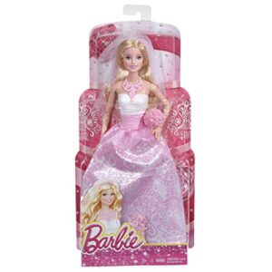 Barbie Bride Doll in Fairytale-Inspired White and Pink Wedding Dress with Ring, Veil and Bouquet, Blonde Hair