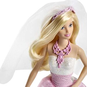 Barbie Bride Doll in Fairytale-Inspired White and Pink Wedding Dress with Ring, Veil and Bouquet, Blonde Hair