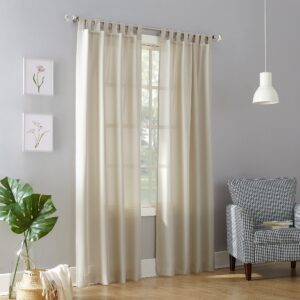 no. 918 trevor heathered texture semi-sheer tab top curtain single panel, 40" x 84", ecru