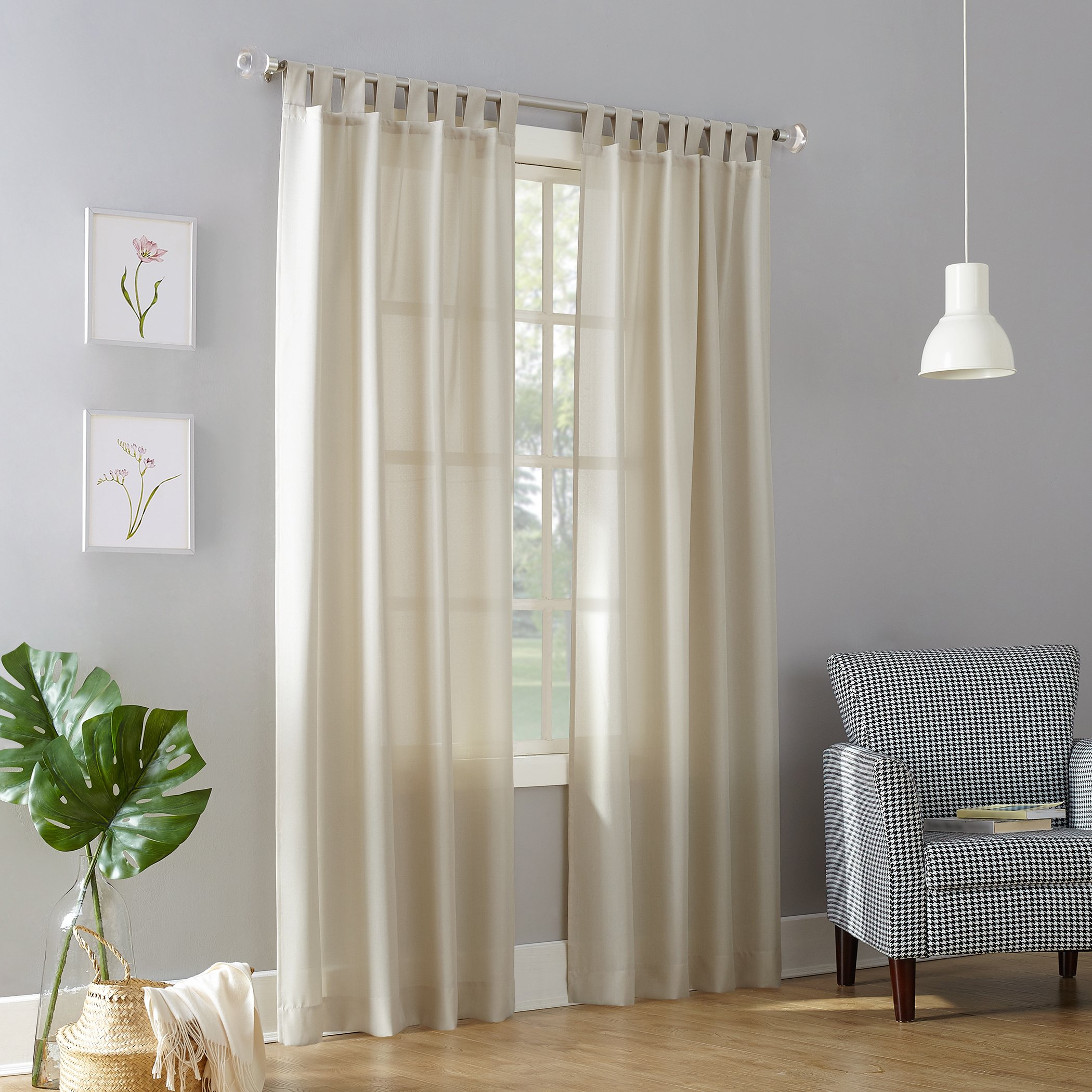 No. 918 Trevor Heathered Texture Semi-Sheer Tab Top Curtain Single Panel, 40" x 84", Ecru