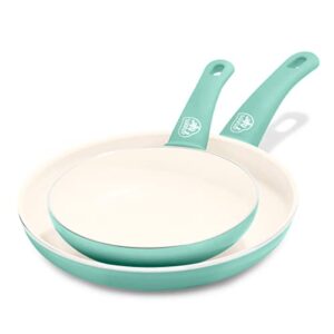 greenlife soft grip healthy ceramic nonstick 7" and 10" frying pan skillet set, pfas-free, dishwasher safe, turquoise