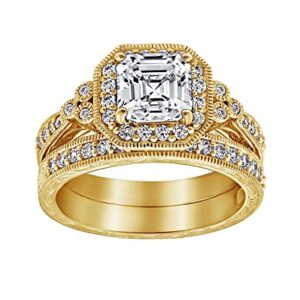 Amazon Collection Yellow-Gold-Plated Sterling Silver Antique Ring set with Asscher-Cut Infinite Elements Cubic Zirconia, Size 8