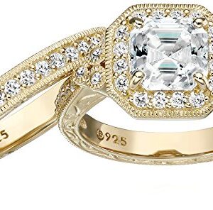 Amazon Collection Yellow-Gold-Plated Sterling Silver Antique Ring set with Asscher-Cut Infinite Elements Cubic Zirconia, Size 8