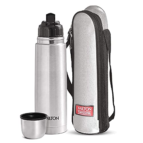 Milton Thermosteel Flip Lid Flask 500, Double Walled Vacuum Insulated 500 ml | 17 oz | 24 Hours Hot and Cold Water Bottle with Cover, 18/8 Stainless Steel, BPA Free, Food Grade, Leak-Proof | Silver