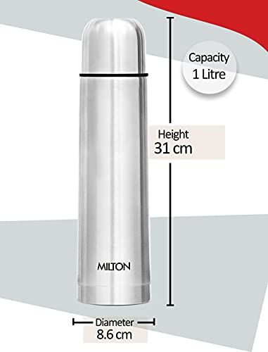 Milton Thermosteel Flip Lid Flask 500, Double Walled Vacuum Insulated 500 ml | 17 oz | 24 Hours Hot and Cold Water Bottle with Cover, 18/8 Stainless Steel, BPA Free, Food Grade, Leak-Proof | Silver