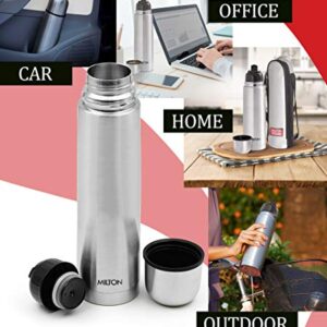 Milton Thermosteel Flip Lid Flask 500, Double Walled Vacuum Insulated 500 ml | 17 oz | 24 Hours Hot and Cold Water Bottle with Cover, 18/8 Stainless Steel, BPA Free, Food Grade, Leak-Proof | Silver