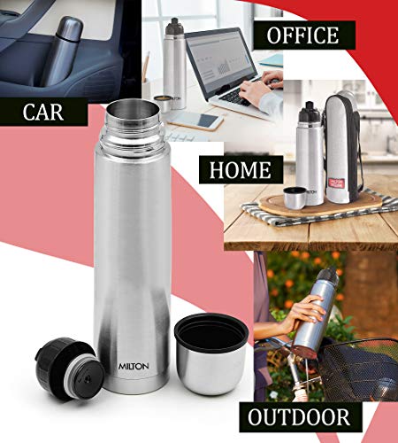 Milton Thermosteel Flip Lid Flask 500, Double Walled Vacuum Insulated 500 ml | 17 oz | 24 Hours Hot and Cold Water Bottle with Cover, 18/8 Stainless Steel, BPA Free, Food Grade, Leak-Proof | Silver