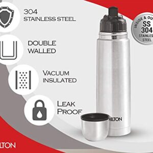 Milton Thermosteel Flip Lid Flask 500, Double Walled Vacuum Insulated 500 ml | 17 oz | 24 Hours Hot and Cold Water Bottle with Cover, 18/8 Stainless Steel, BPA Free, Food Grade, Leak-Proof | Silver