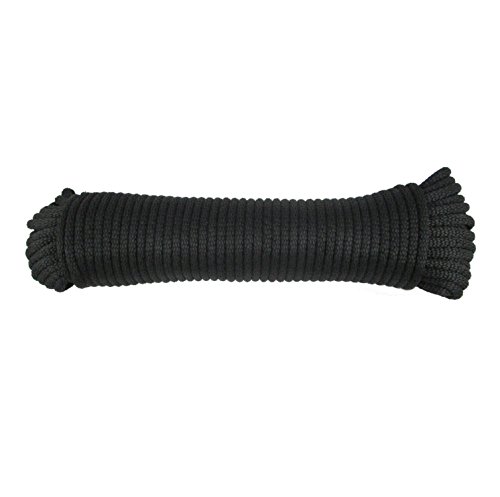 1/4 inch Black Dacron Polyester Rope - 100 Foot Hank | Solid Braid - Industrial Grade - High UV and Abrasion Resistance - Low Stretch