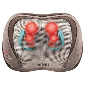 homedics back and neck massager, portable shiatsu all body massage pillow with heat, targets upper and lower back, neck and shoulders. lightweight for travel