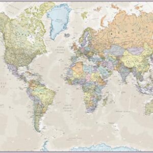 Maps International - Giant World Map Mural - Mega-Map Of The World Wallpaper - 91 x 62 - Classic colours