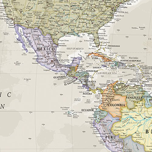 Maps International - Giant World Map Mural - Mega-Map Of The World Wallpaper - 91 x 62 - Classic colours