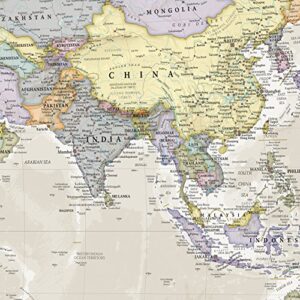 Maps International - Giant World Map Mural - Mega-Map Of The World Wallpaper - 91 x 62 - Classic colours