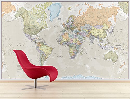 Maps International - Giant World Map Mural - Mega-Map Of The World Wallpaper - 91 x 62 - Classic colours