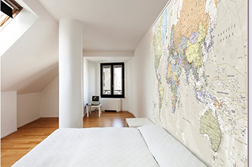 Maps International - Giant World Map Mural - Mega-Map Of The World Wallpaper - 91 x 62 - Classic colours