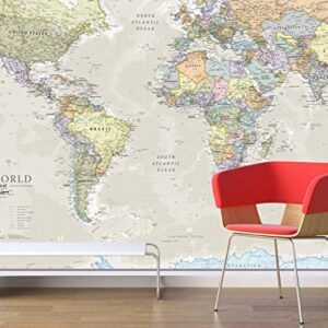 Maps International - Giant World Map Mural - Mega-Map Of The World Wallpaper - 91 x 62 - Classic colours