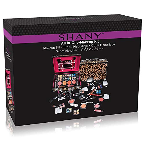 SHANY Carry All Makeup Train Case with Pro Makeup Set, Makeup Brushes, Lipsticks, Eye Shadows, Blushes, and more - Leopard