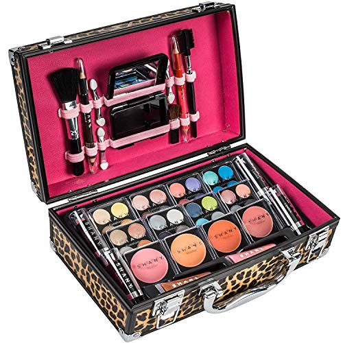 SHANY Carry All Makeup Train Case with Pro Makeup Set, Makeup Brushes, Lipsticks, Eye Shadows, Blushes, and more - Leopard