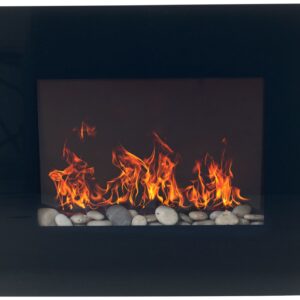 26-Inch Wall-Mounted Electric Fireplace – Indoor Glass Fireplace Heater with Pebble Fuel Effect – Adjustable Heat, Flames, and Brightness with Remote by Northwest (Black)