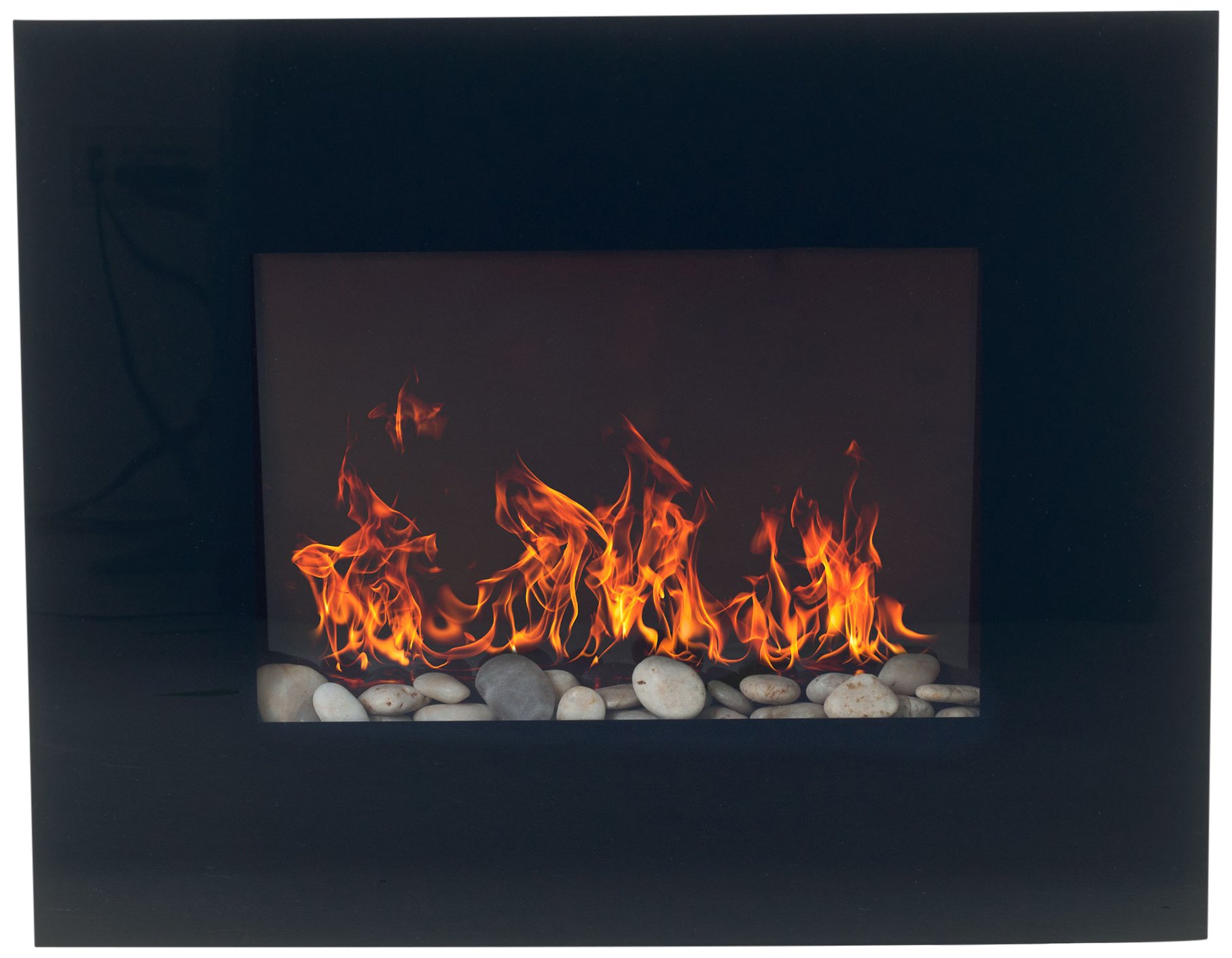 26-Inch Wall-Mounted Electric Fireplace – Indoor Glass Fireplace Heater with Pebble Fuel Effect – Adjustable Heat, Flames, and Brightness with Remote by Northwest (Black)