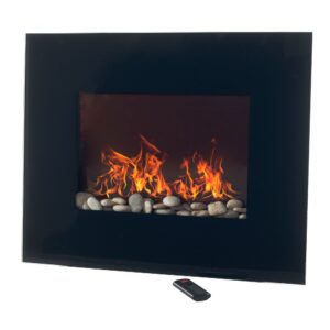 26-Inch Wall-Mounted Electric Fireplace – Indoor Glass Fireplace Heater with Pebble Fuel Effect – Adjustable Heat, Flames, and Brightness with Remote by Northwest (Black)