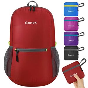 gonex ultra lightweight packable backpack daypack handy foldable camping outdoor travel cycling backpacking(red)